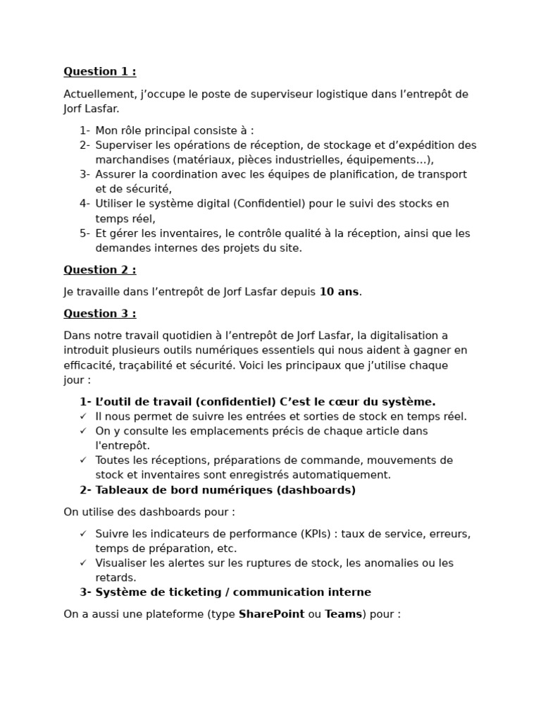 Questionnaire sur la gestion des stocks | PDF | Stock | Entrepôt