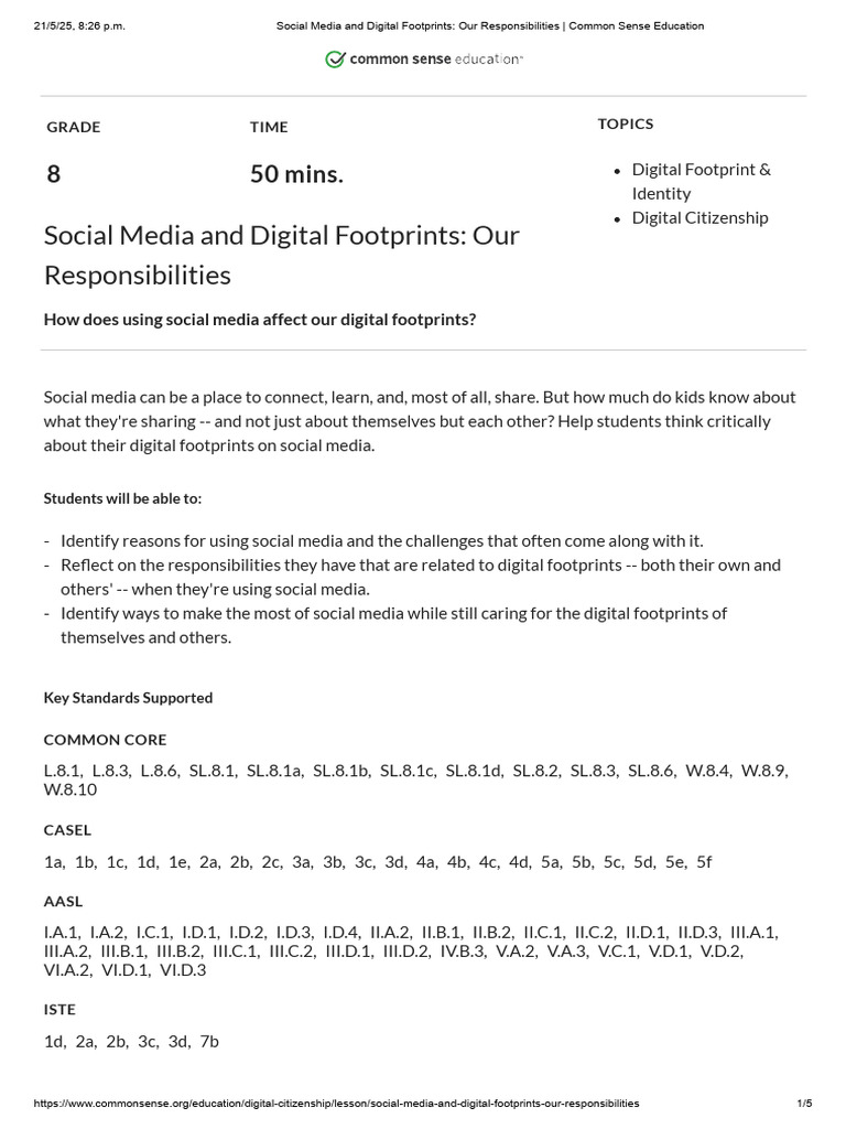 Social Media and Digital Footprints - Our Responsibilities - Common ...