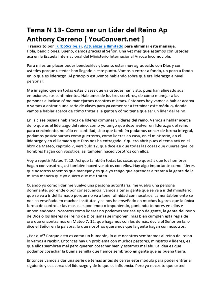 Tema N 13 - Como Ser Un Lider Del Reino Ap Anthony Carreno (YouConvert ...