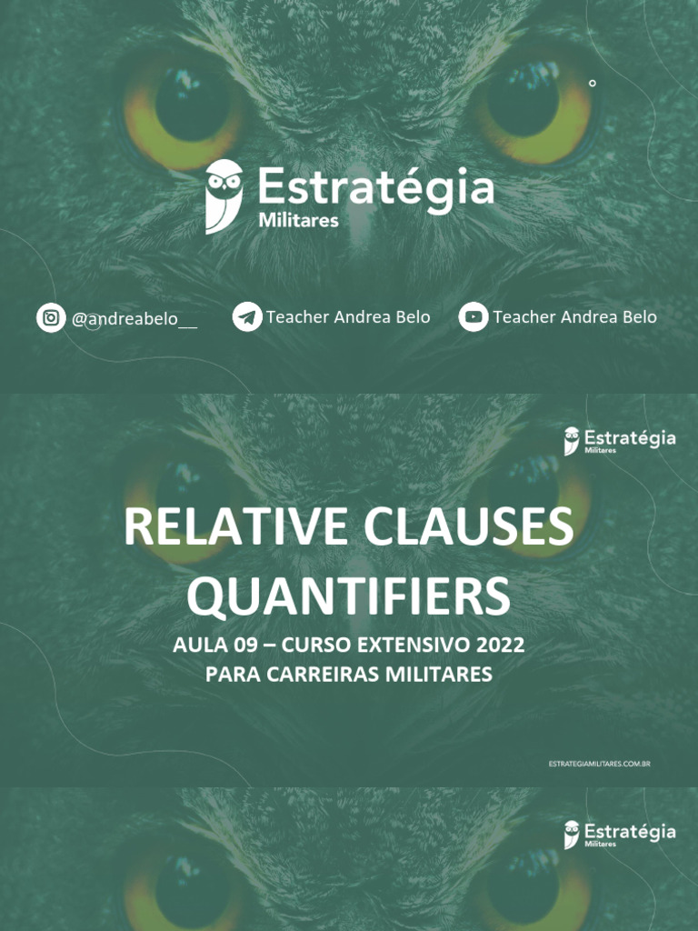 Aula 09 - Quantifiers and Relative Clauses - Slides | PDF | Pronome ...