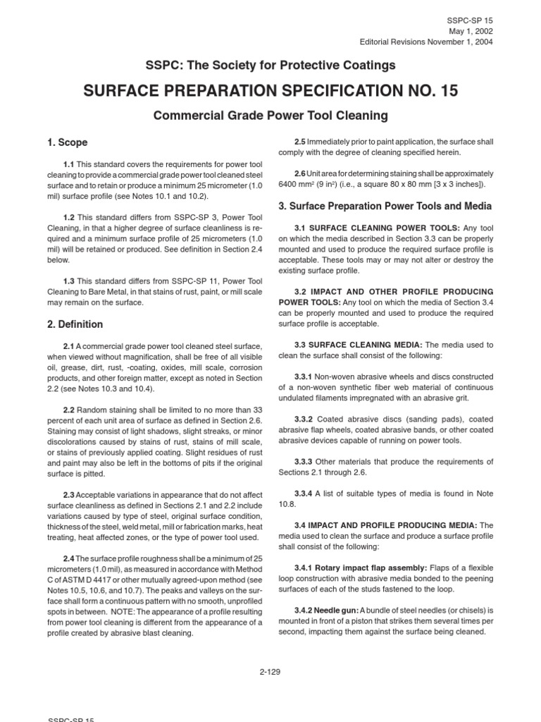 Surface Preparation Specification No. 15: SSPC: The Society For ...