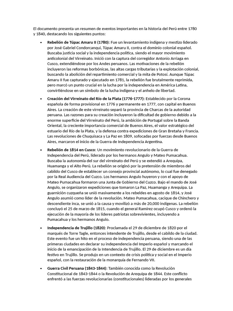 Estudiar Historia Del Perú Entre 1780 y 1840 | PDF | América del Sur | Perú