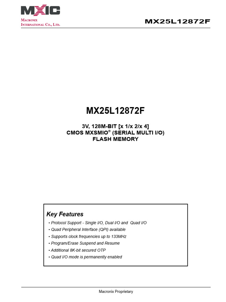 MX25L12872F, 3V, 128Mb, v1.1 | PDF | Input/Output | Flash Memory