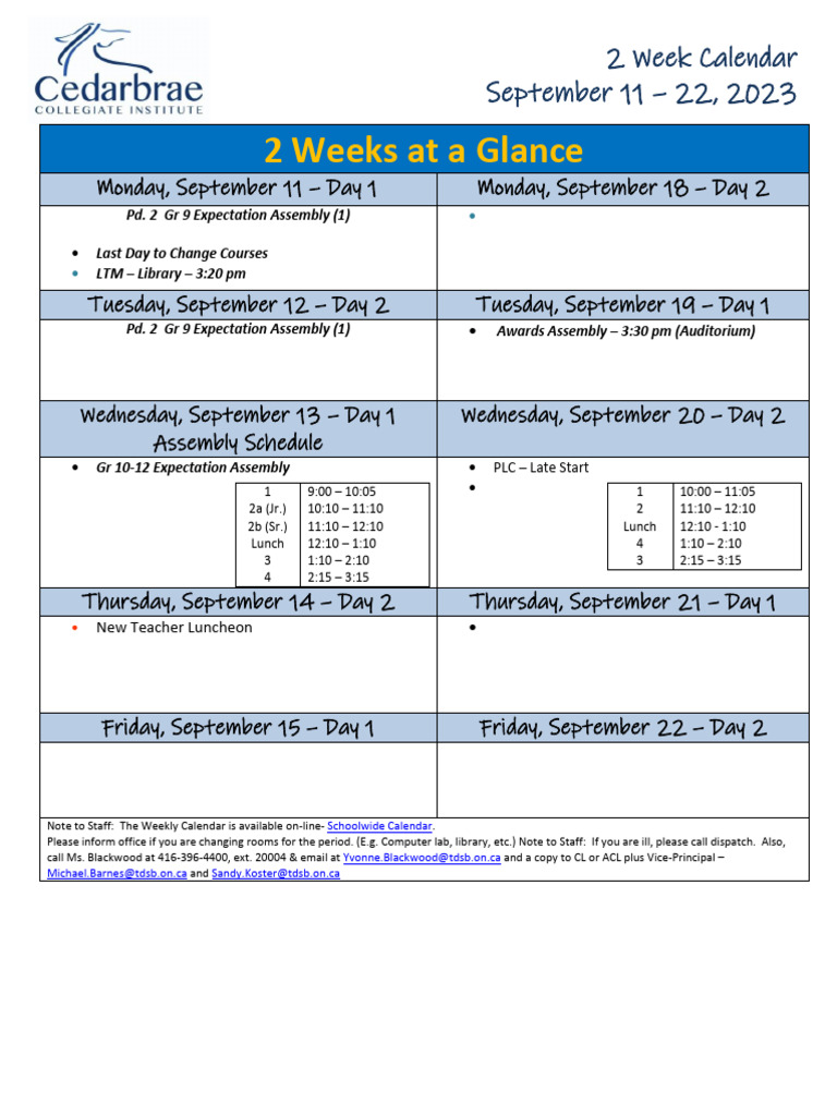 2 Weeks at A Glance - September 11 - 22, 2023 | PDF