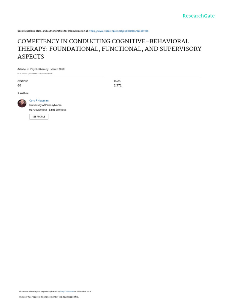 Competency in Cognitive-Behavioral Therapy | PDF | Cognitive Behavioral ...