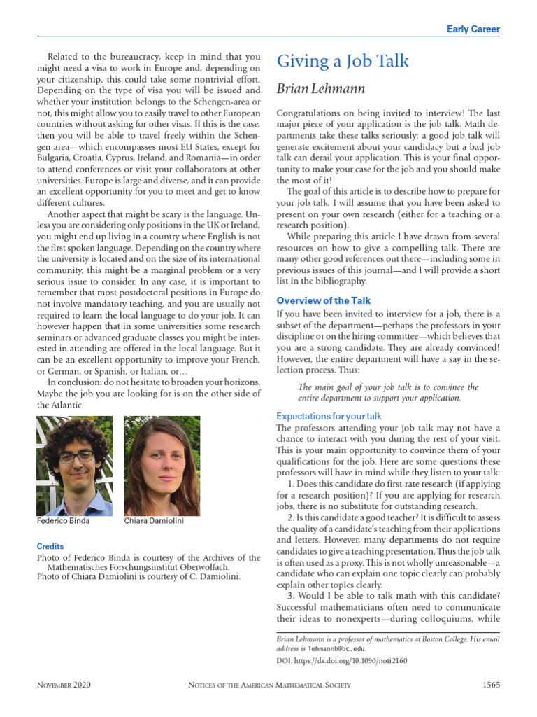 Preparing for Your Job Talk in Math | PDF | Mentorship | Mathematician