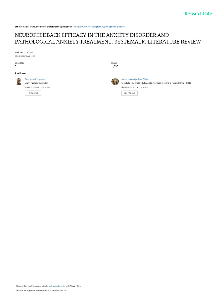 Neurofeedback Efficacy in The Anxiety Disorder and | PDF | Neurofeedback | Córtex cerebral