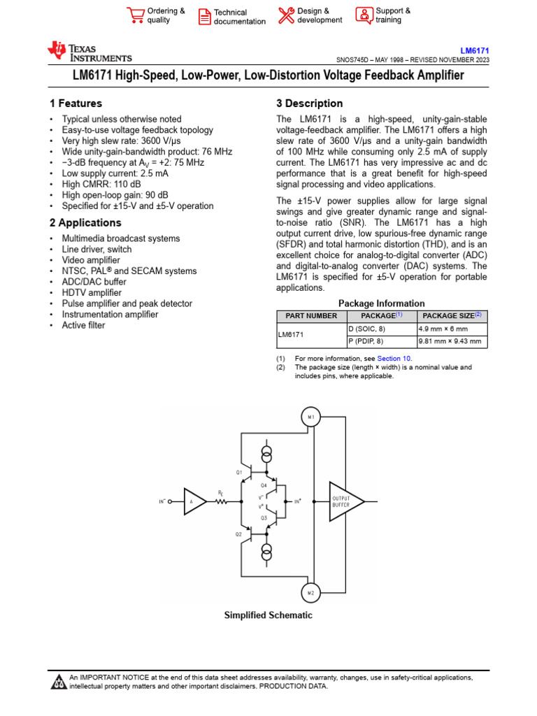 lm6171 (1) | PDF | Amplifier | Electrostatic Discharge