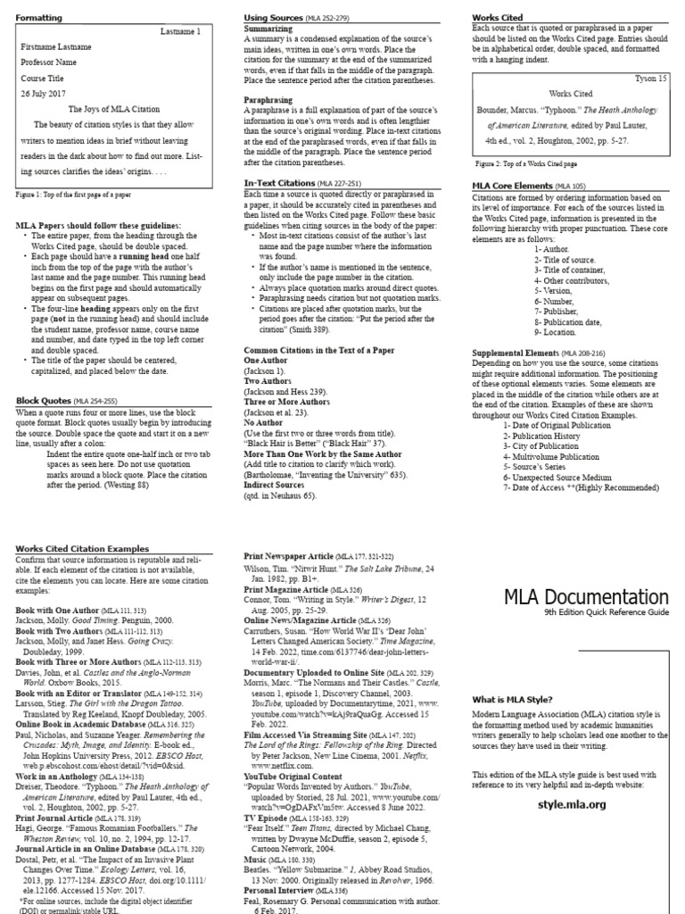 MLA Brochure (9th Ed) Finished 8-24-2022 | PDF | Quotation Mark | Citation