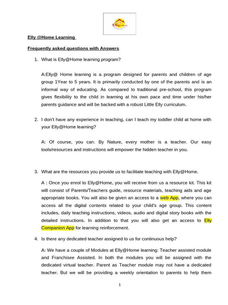 Home Learning FAQ With Answers Revised Sheet | PDF | Homeschooling ...