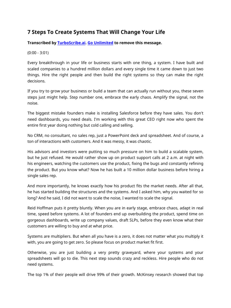 7 Steps To Create Systems That Will Change Your Life | PDF