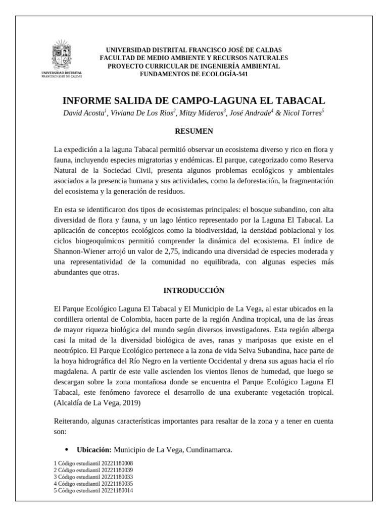 Informe de Ecología-Laguna Del Tabacal | PDF | Entorno natural | Ecosistema