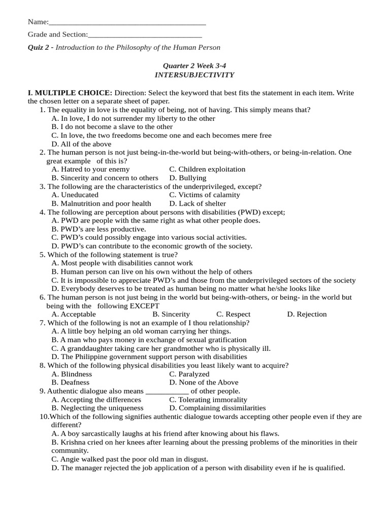 Philo Quiz Week 3 4 Completion | PDF | Dialogue | Empathy