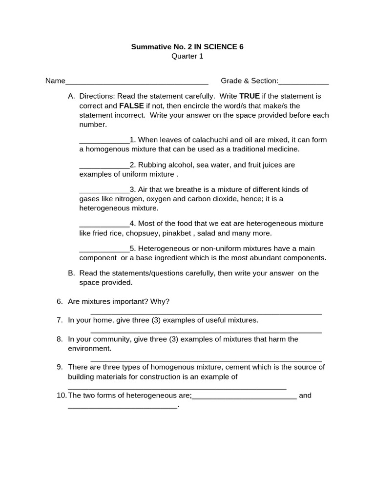 Grade6 Q1 Summative-No.-2 Science | PDF