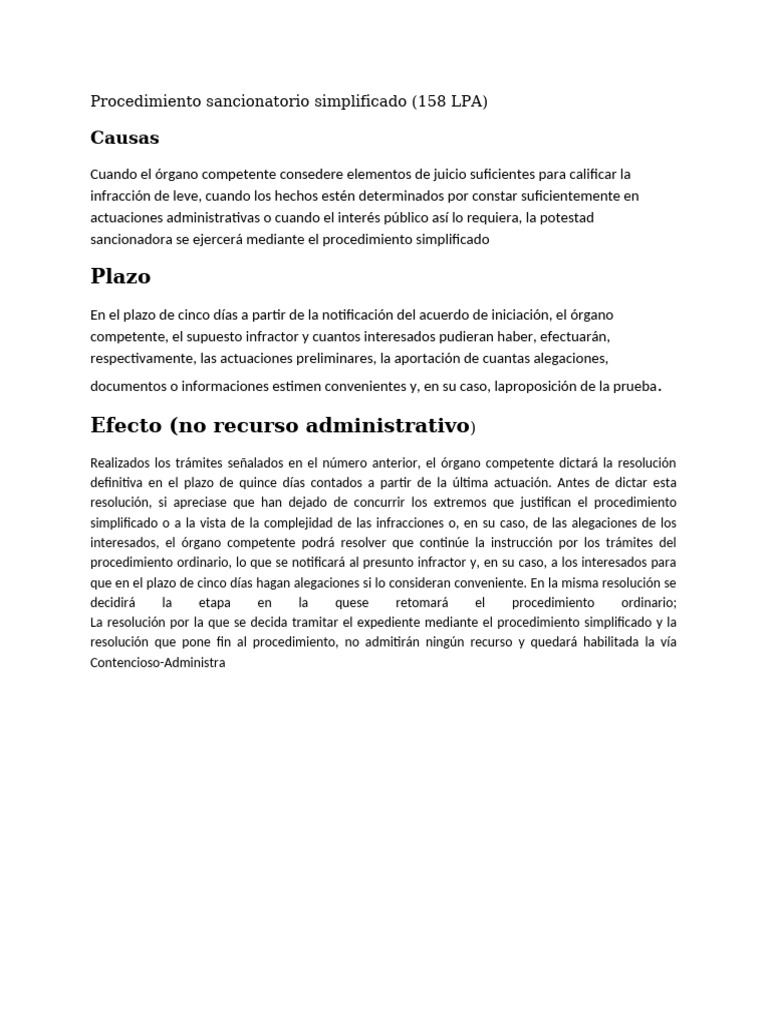 Procedimiento Sancionatorio Simplificado | PDF