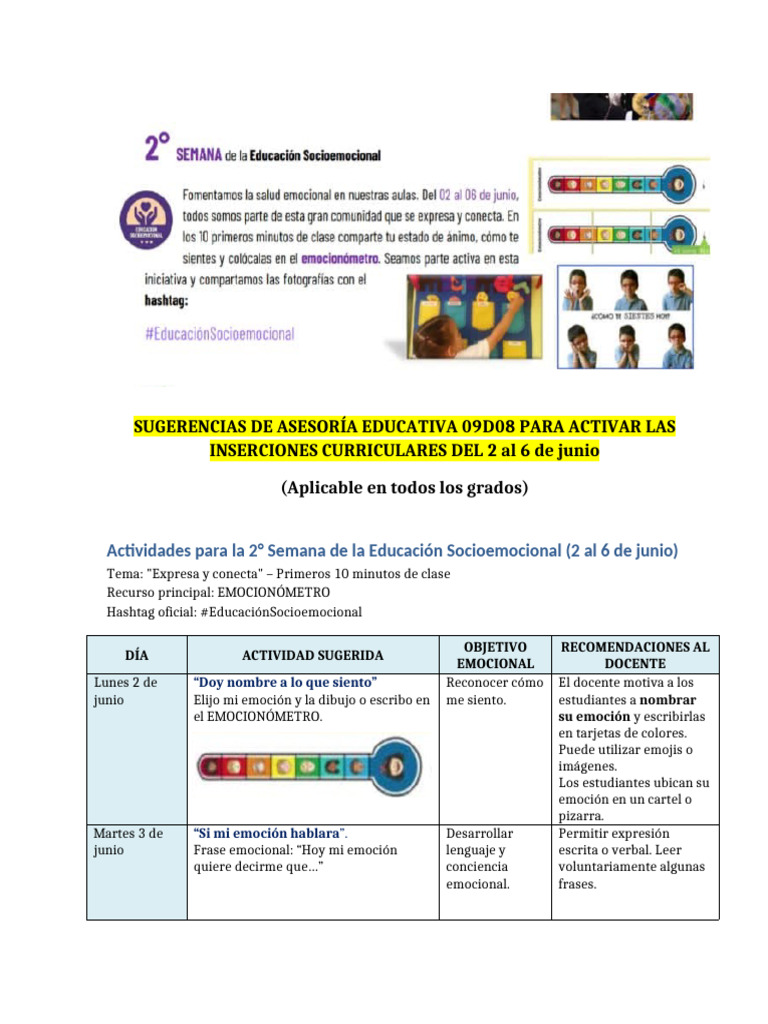 Actividades Socioemocionales del 2 al 6 de junio | PDF | Las emociones ...