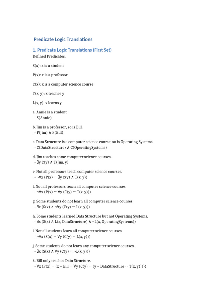 Predicate Logic Translation Examples | PDF