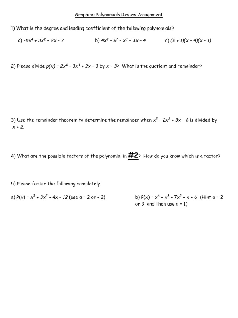 Graphing Polynomials Review Assignment | PDF | Polynomial | Equations
