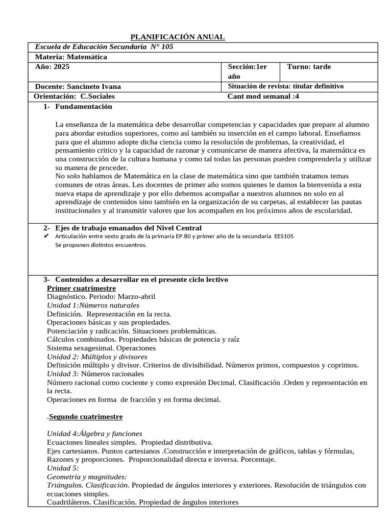 Ees 105 Planificación 2025 | PDF | Evaluación | Ecuaciones