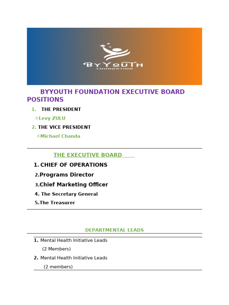 Byyouth Foundation Executive Board Positions | PDF
