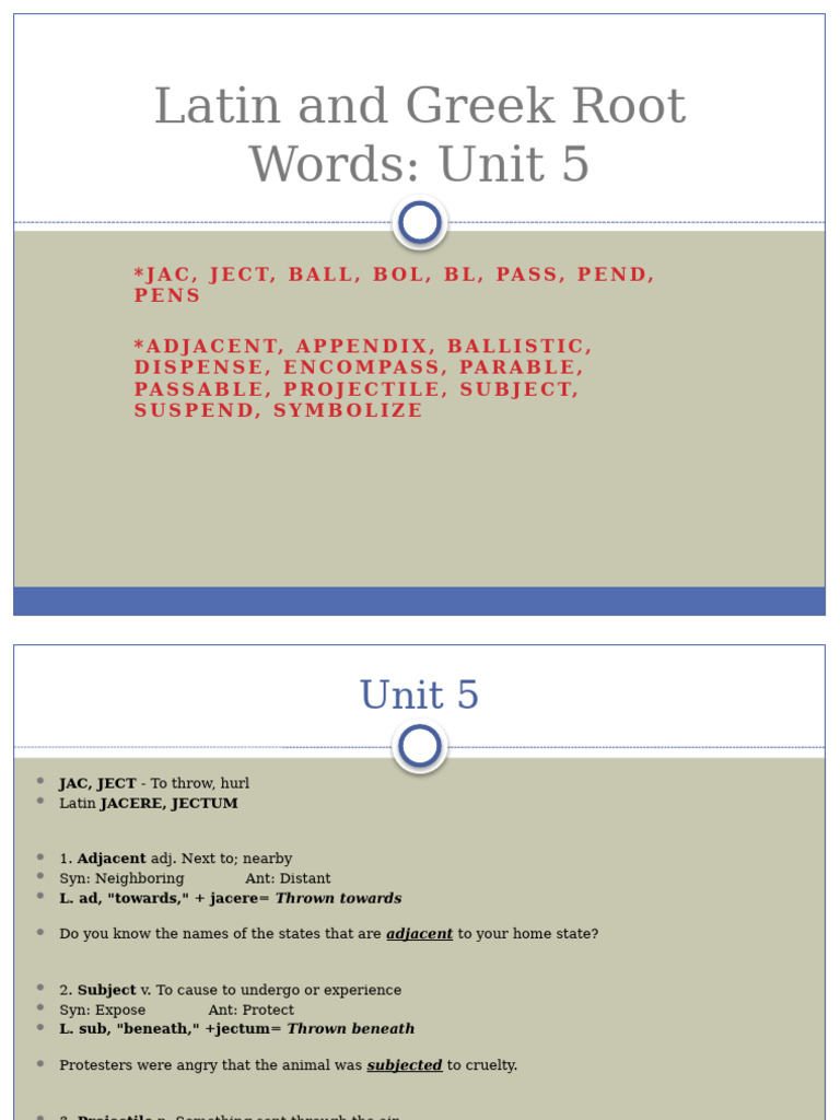 Latin and Greek Root Words Unit 5 | PDF