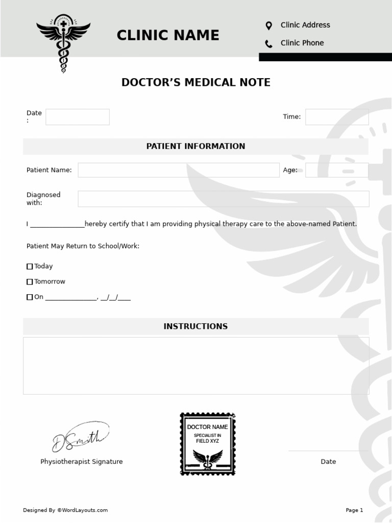 Doctor Excuse Note For Physical Therapy Template 02-10-86eq5urk9 | PDF ...