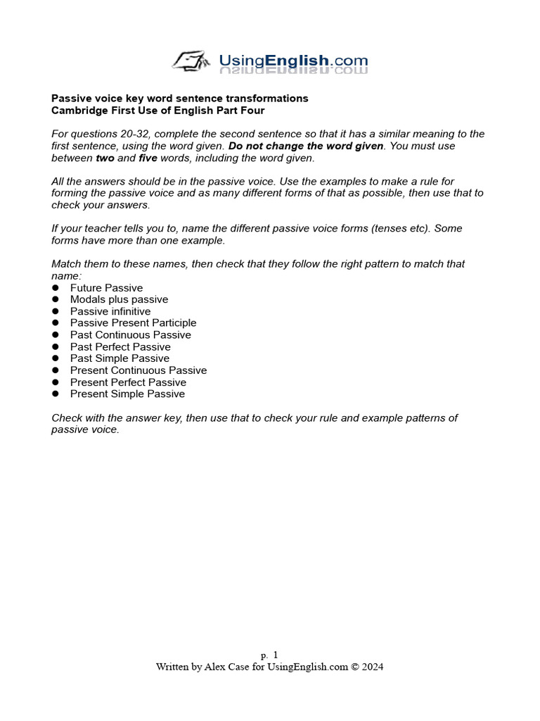 Passive Voice Key Word Sentence Transformations | PDF | Grammar | Linguistics