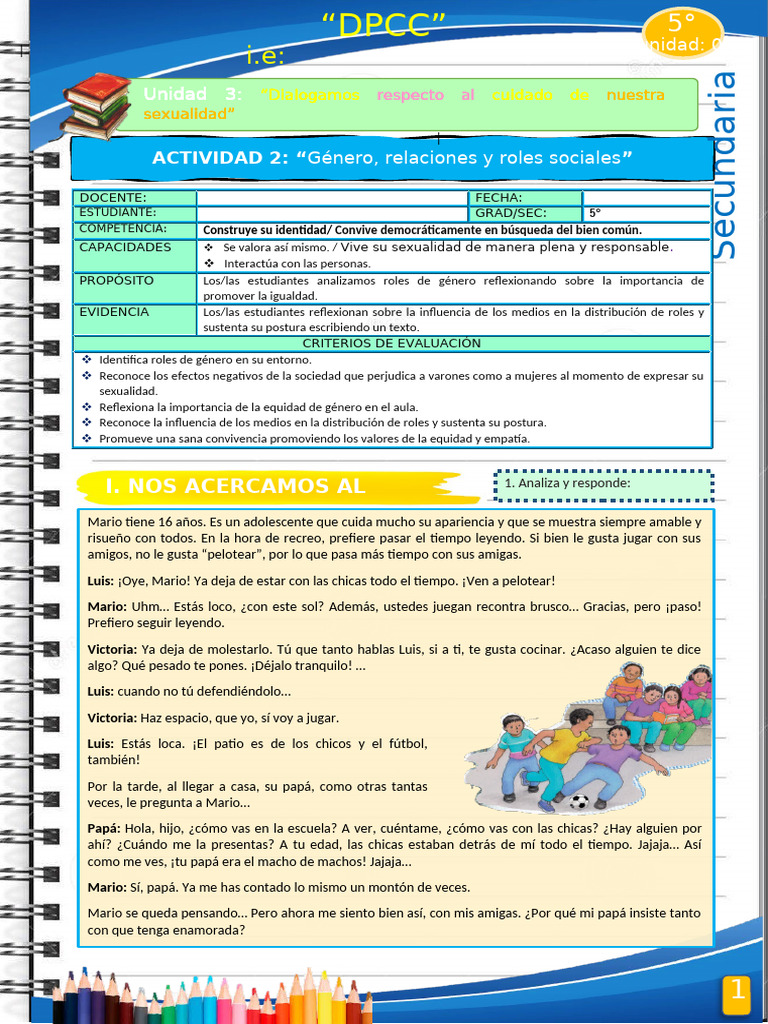 5° DPCC - Actv.02-Unid.3 2023 | PDF | Masculinidad | Género