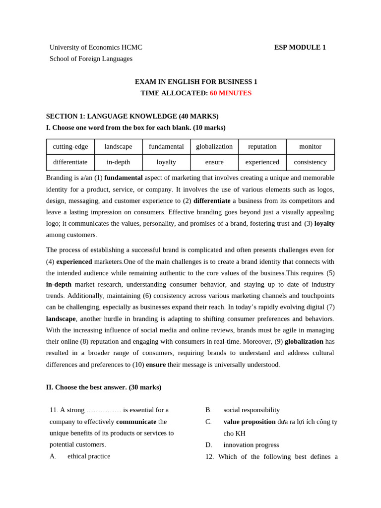 Cob1 - Sample Test (2025) - SV | PDF | Business | Economies