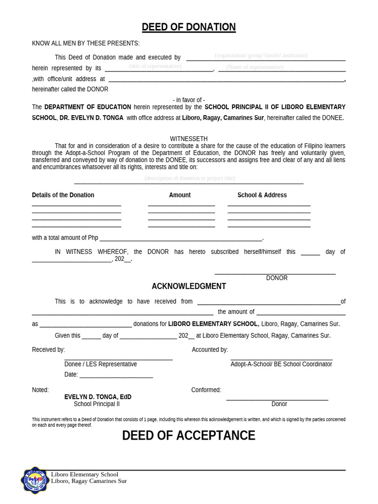 Deed of Donation for Liboro Elementary | PDF | Common Law | Natural ...