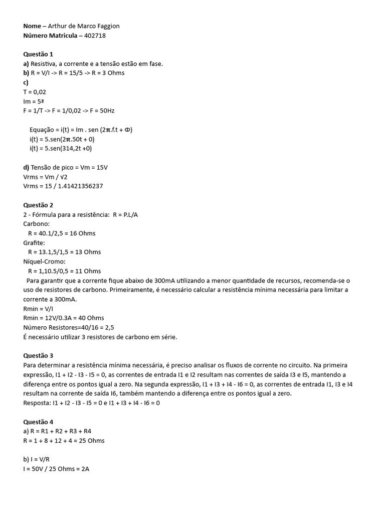 Prova A1 - 1 Arthur de Marco Faggion 402718 - Adilson Carlos Batista Turma Turma CHAECOMP-3 ...