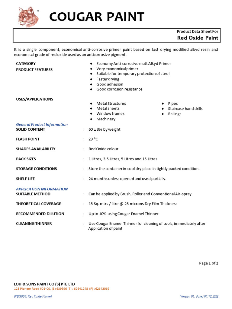 Red Oxide Primer Product Data Sheet | PDF | Paint | Industrial Processes