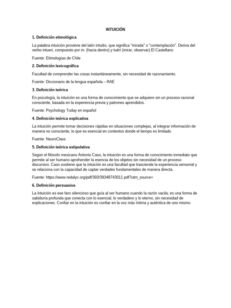 Tipos de Definición Según El Término INTUICIÓN | PDF | Intuición ...