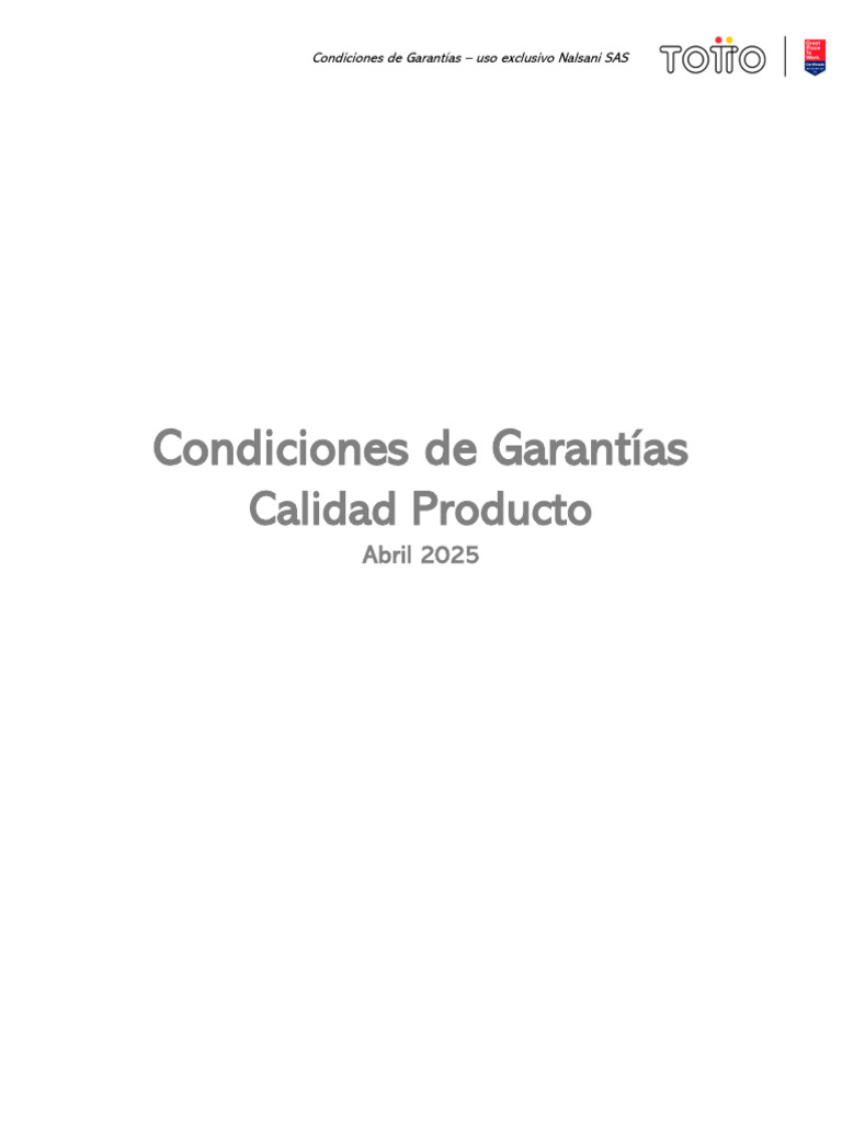 Garantías de Productos TOTTO 2025 | PDF | Quemar | Ropa