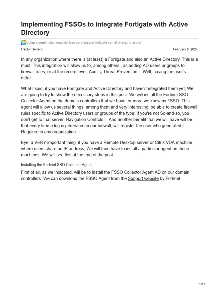 Implementing FSSOs To Integrate Fortigate With Active Directory | PDF | Remote Desktop Services ...