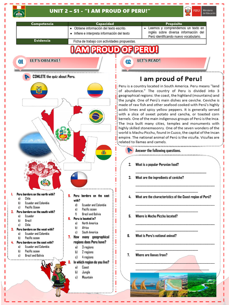 Ficha #1 - I Am Proud of Peru! | PDF | Peru