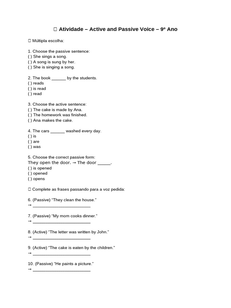 ? Atividade - Active and Passive Voice - 9º Ano | PDF