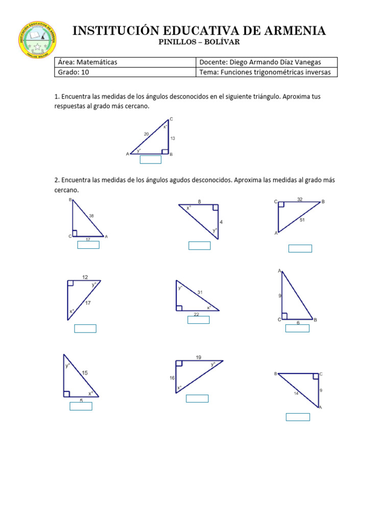 Actividad, Funciones Trigonometricas Inversas | PDF
