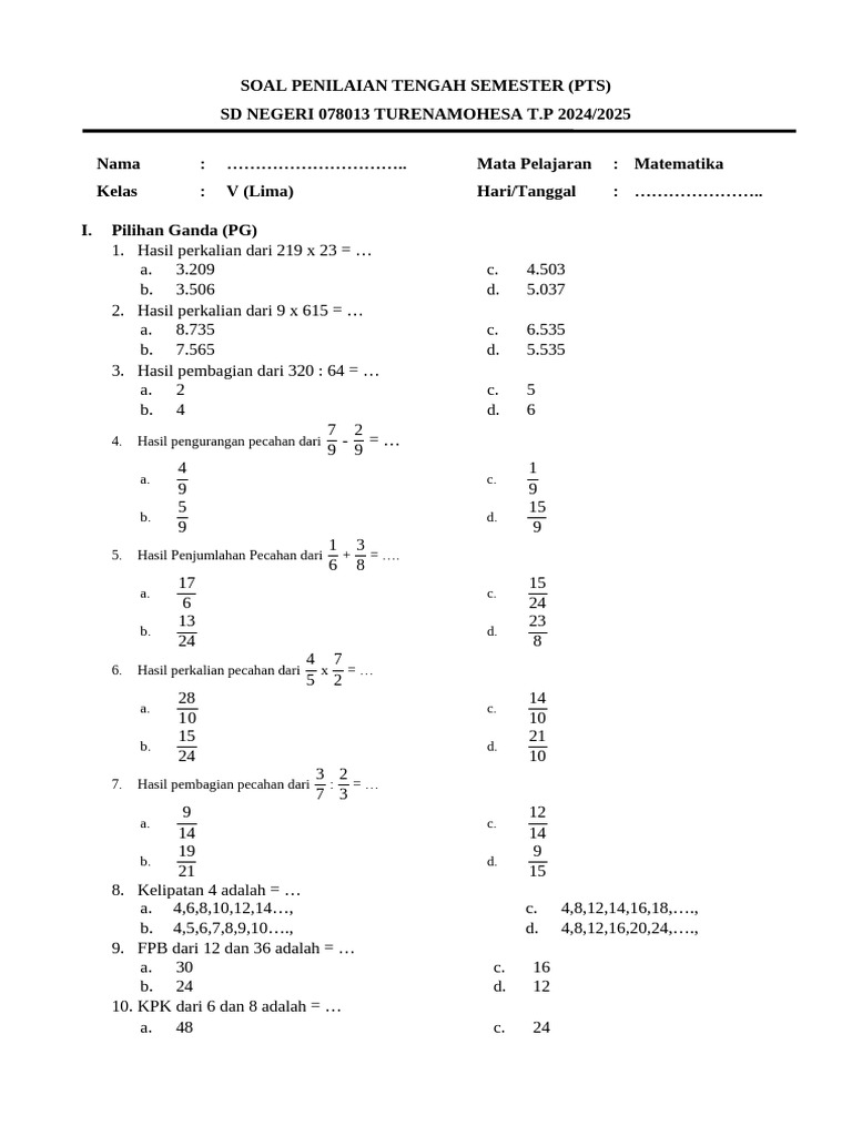 PTS Mat V 2025 | PDF
