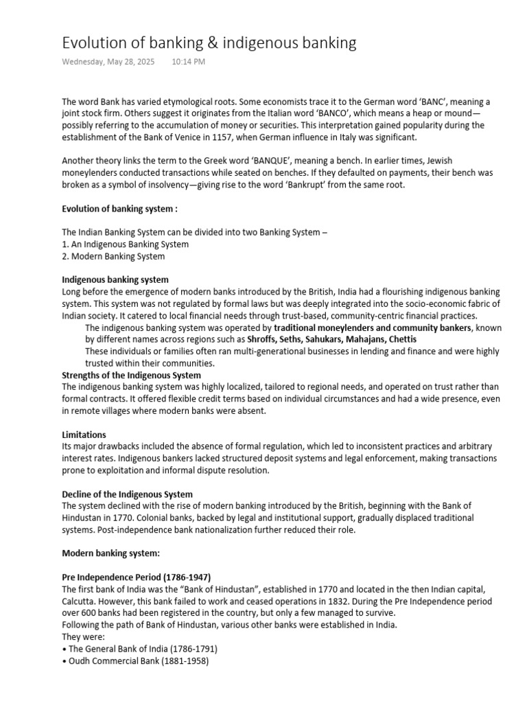 Evolution of Banking & Indigenous Banking | PDF | Banks | Economies