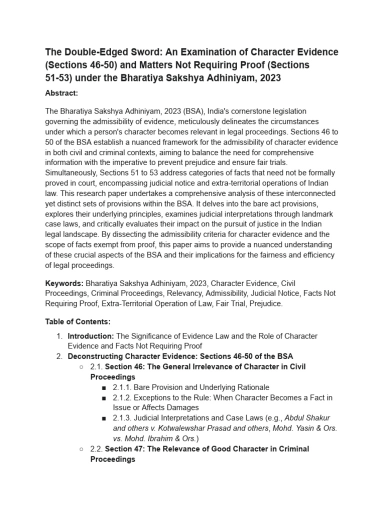 Character Evidence Under BSA 2023 | PDF | Evidence (Law) | Justice