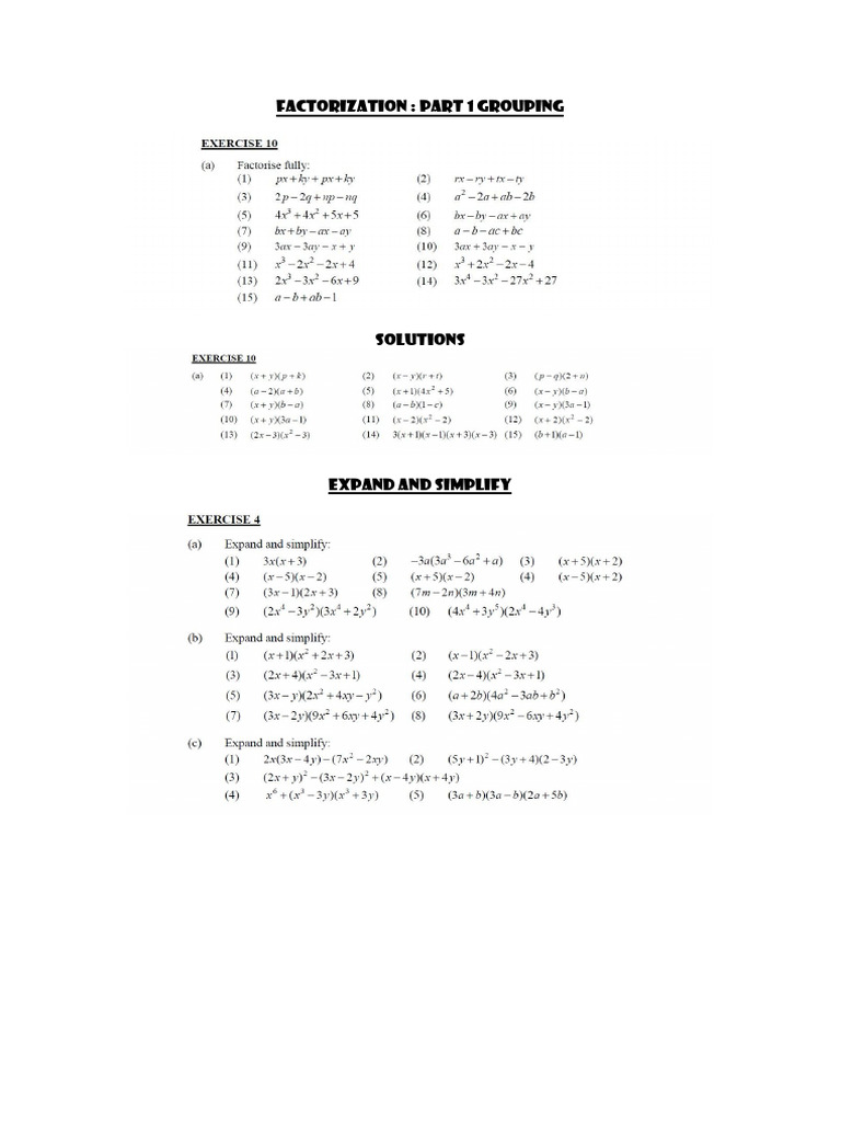 Grade 10 - Factorization and Expanding | PDF