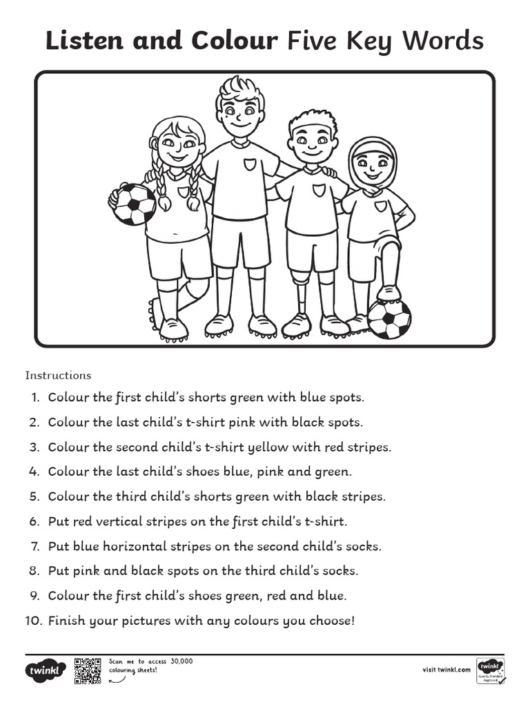 T S 3627 Listen and Colour 5 Key Words Worksheet Ver 1 | PDF