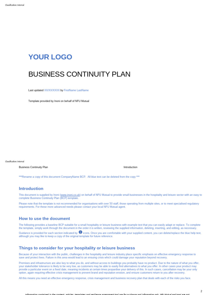 BCP Template For Hospitality Leisure | PDF | Emergency | Risk