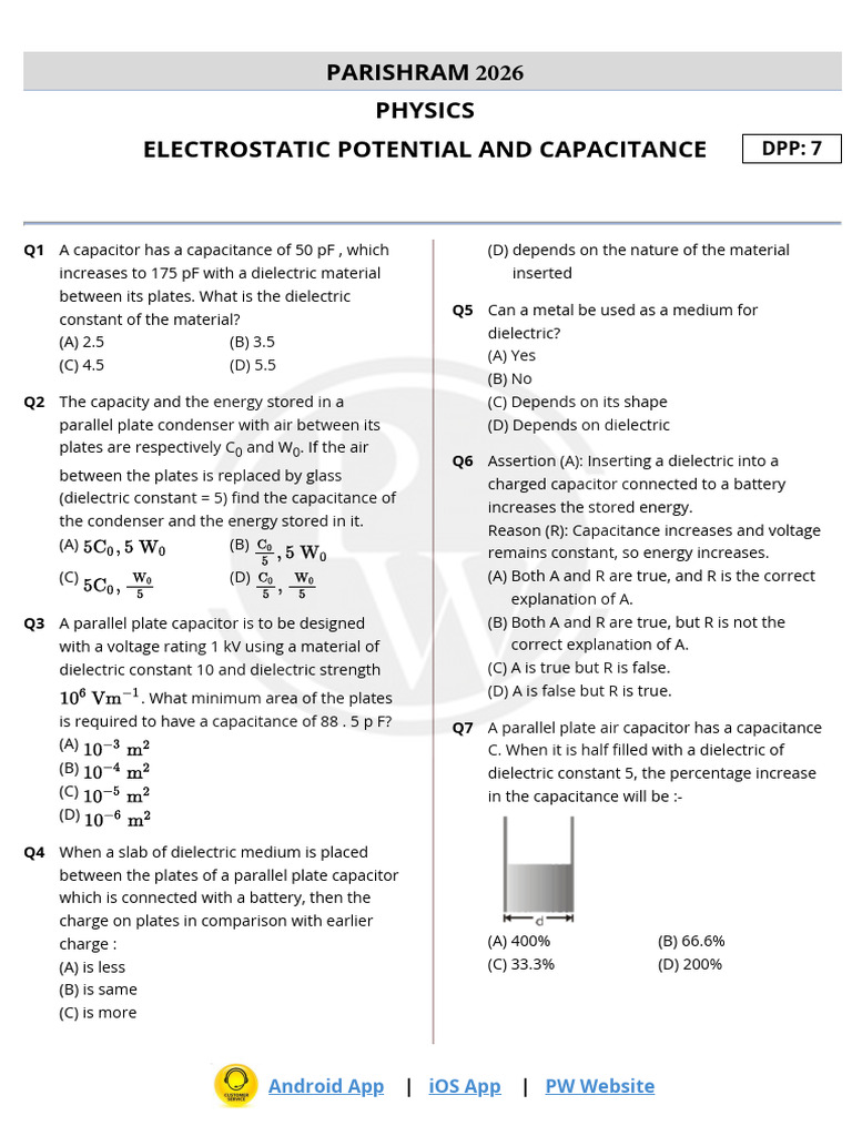 Parishram Physics Electrostatic Potential and Capacitance: Android App iOS App PW Website | PDF ...