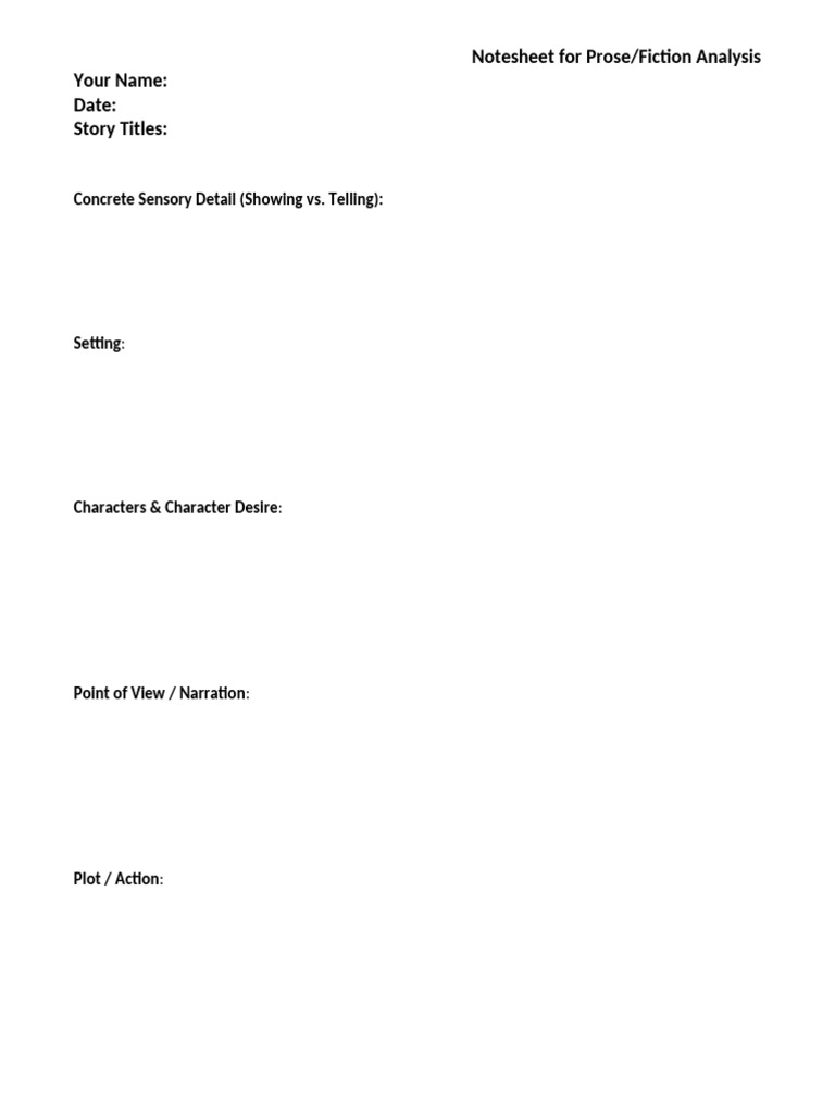 Note Sheet For Prose Analysis | PDF
