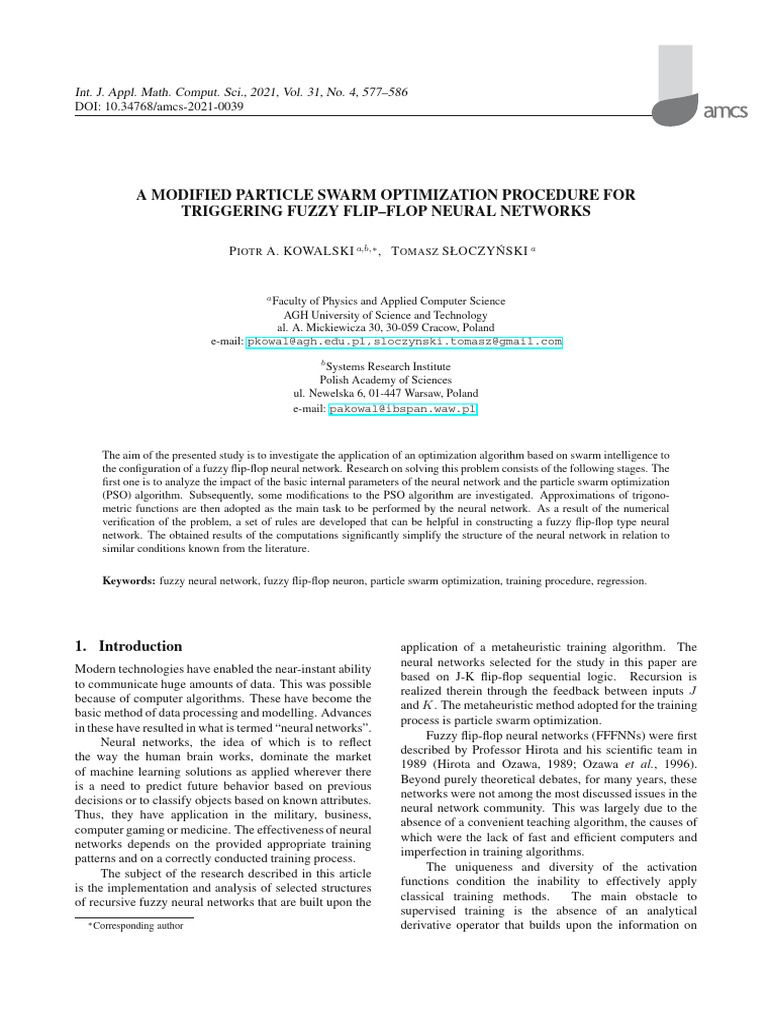 A Modified Particle Swarm Optimizat | PDF | Fuzzy Logic | Applied Mathematics