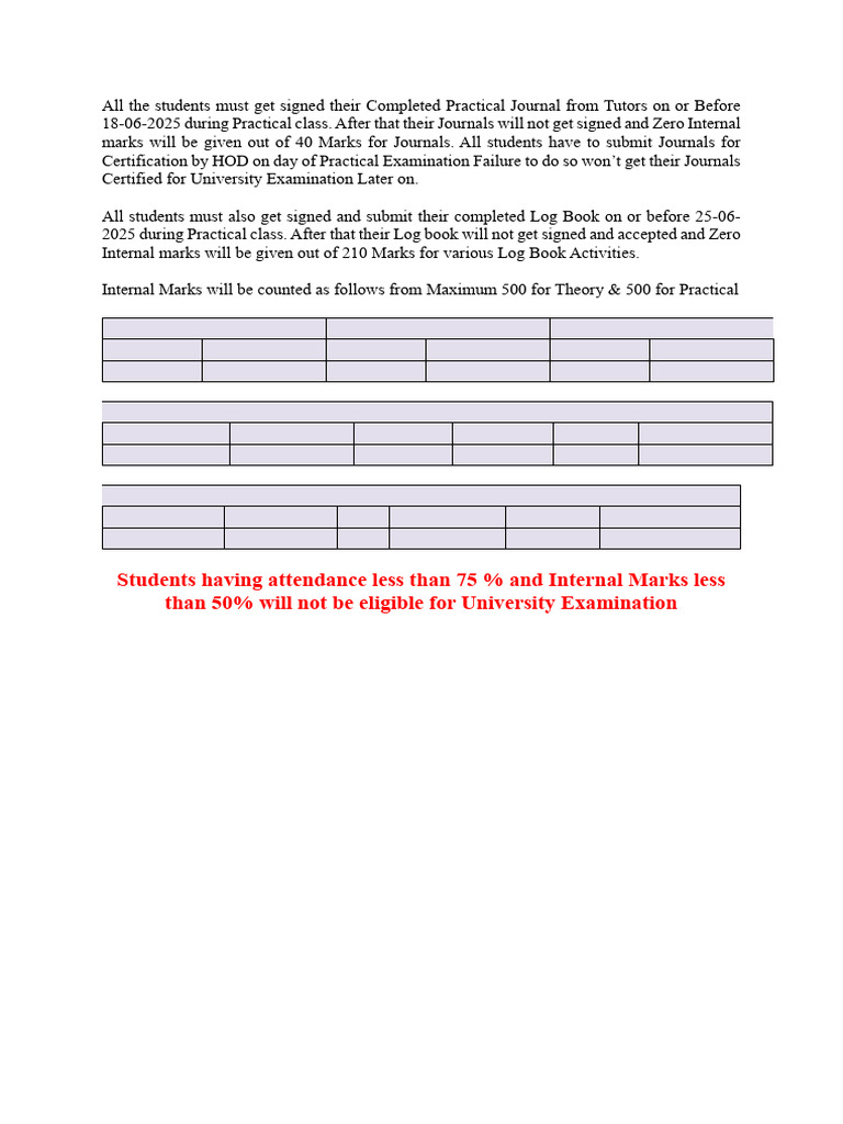 Practical Journal and Log Book Submission Deadlines | PDF