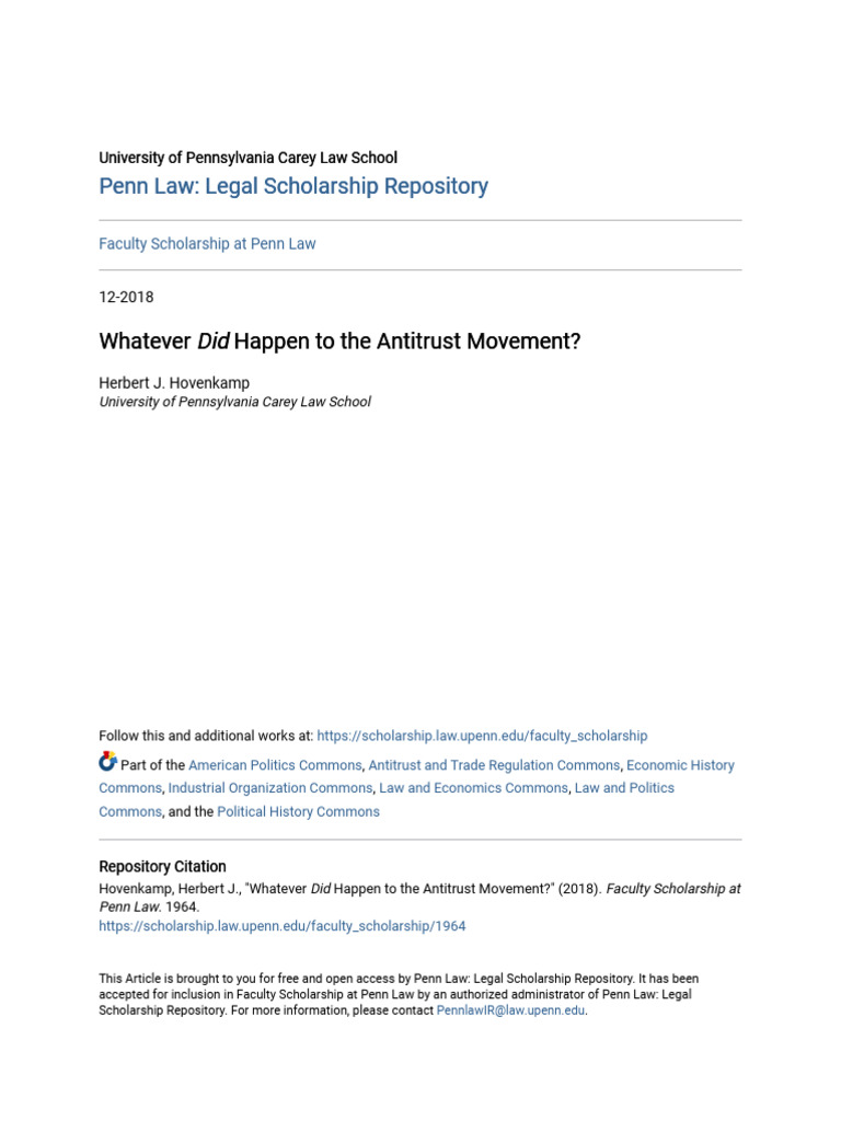 Whatever Did Happen To The Antitrust Movement, - Herbert J. Hovenkamp ...