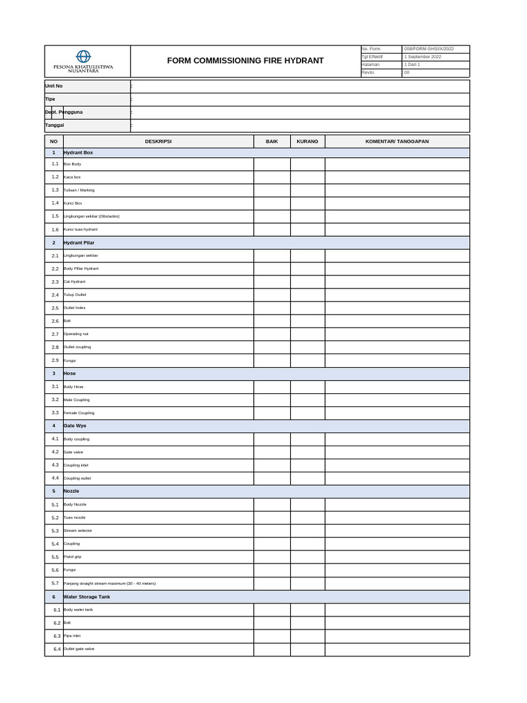 FORM-Commissioning Fire Hydrant | PDF